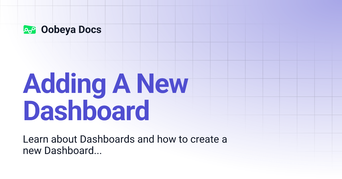 Adding A New Dashboard | Oobeya Docs