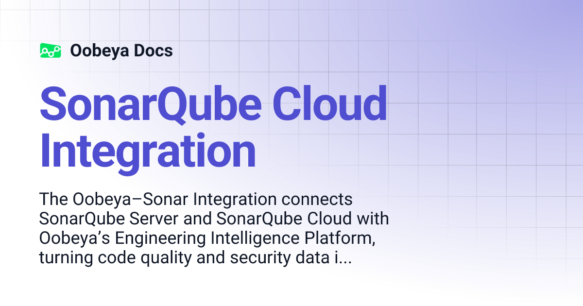 SonarQube Cloud Integration | Oobeya Docs