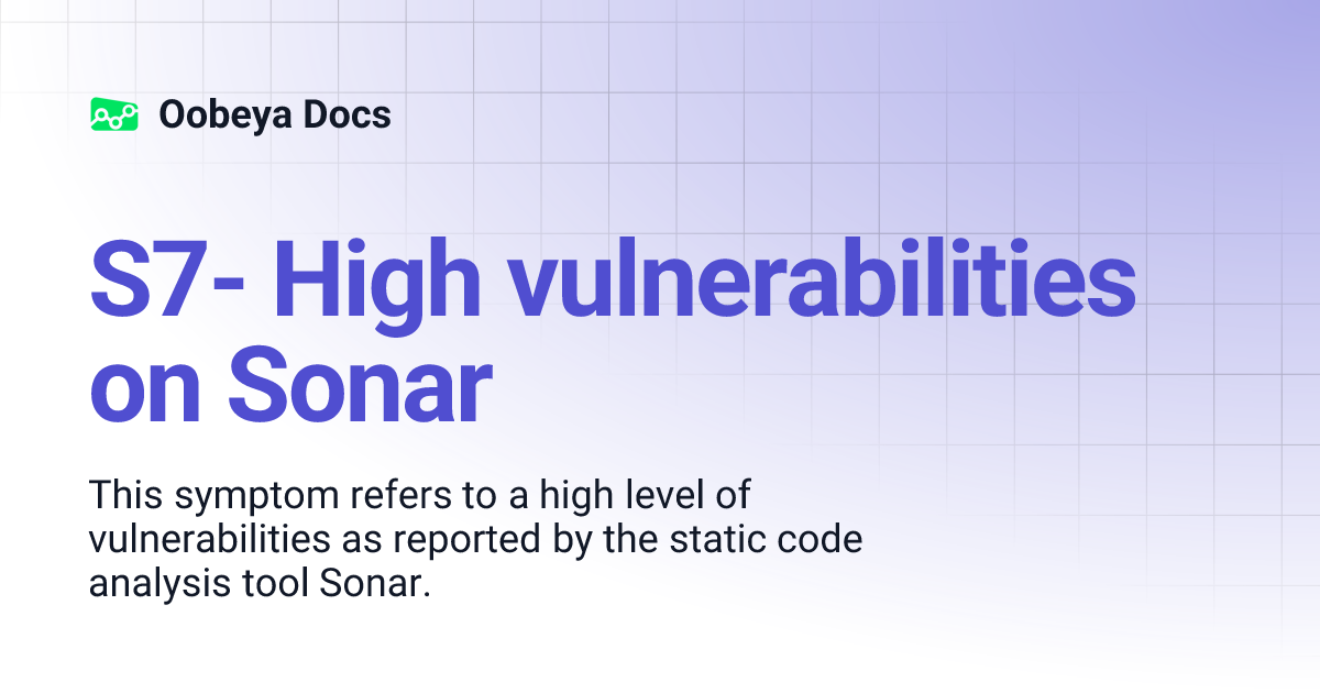 S7- High vulnerabilities on Sonar | Oobeya Docs